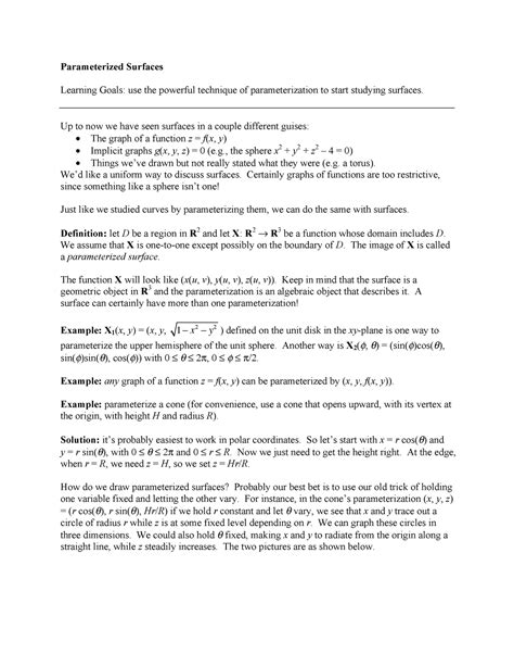 Notes 58 Parameterized Surfaces Parameterized Surfaces Learning Goals