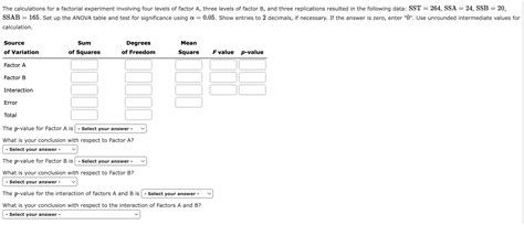 Solved The Calculations For A Factorial Experiment Involving