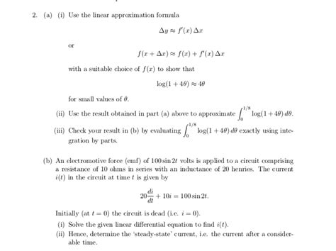 Solved A I Use The Linear Approximation Formula Ay Chegg