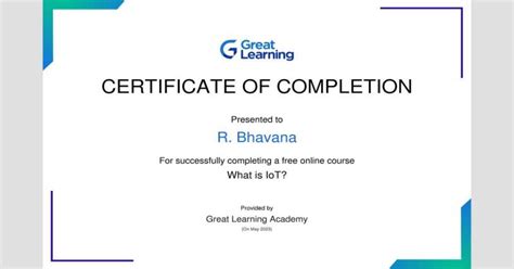 What Is Iot Course Completion Certificate For Bhavana R R Bhavana