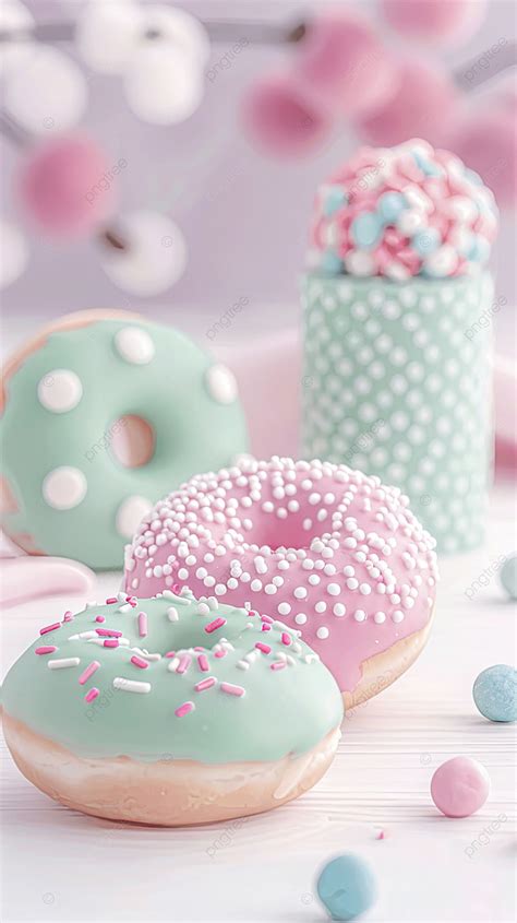 파란색과 분홍색 아이싱이 있는 귀여운 도넛은 흐릿한 배경에 스프링클을 장식합니다 배경 화면 및 일러스트 무료 다운로드 Pngtree