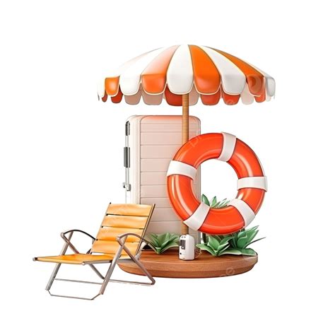 실린더 스테이지 연단 우산 구명 부표 해변 의자 해변 휴대 전화 격리 개념 3d 그림 또는 3d 렌더링 여름 여행 3d 앱 해변 Png 일러스트 및 이미지 에 대한