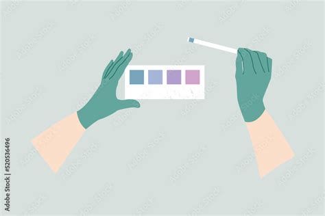 Reagent Test Strips Scientists Hand In Glove Holding Test Strip