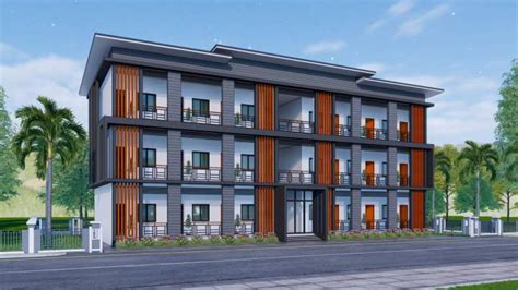 แบบหอพัก 3 ชั้น 18 ห้อง Th