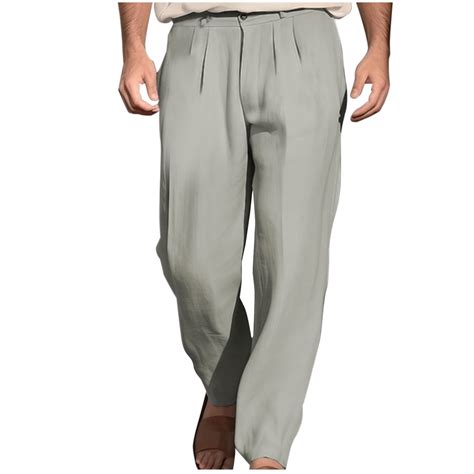 Mens Linen Dress Pants Lightweight Summer Loose Pleated Golf Beach