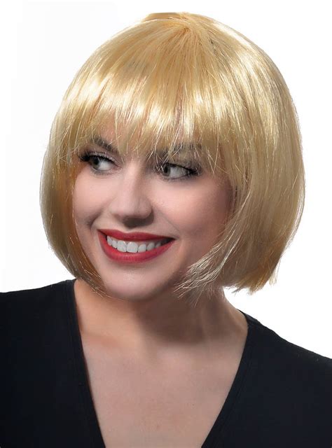 Womens Short Blonde Bob Costume Wig With Bangs