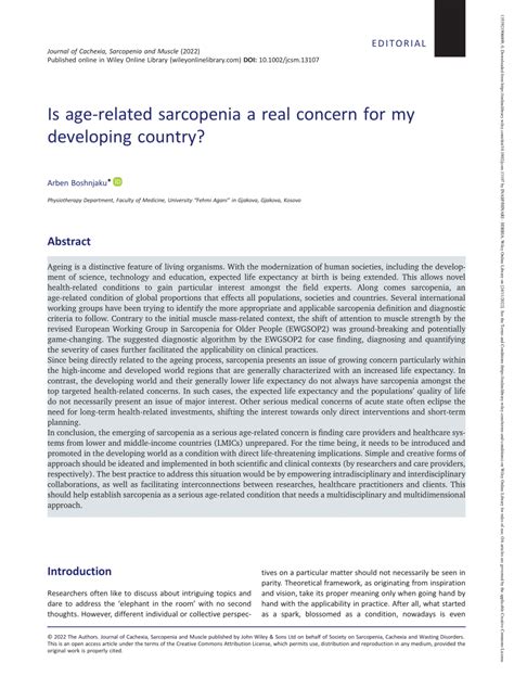 Pdf Is Age Related Sarcopenia A Real Concern For My Developing Country