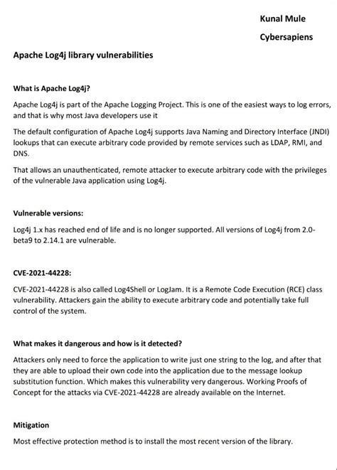 Kunal Mule On Linkedin Apache Log4j Vulnerability