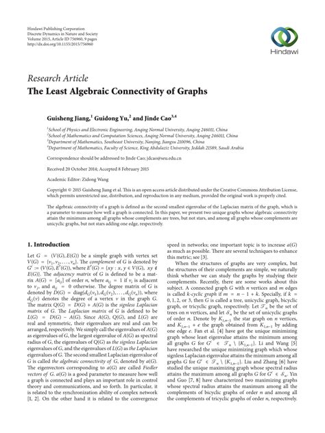Pdf The Least Algebraic Connectivity Of Graphs