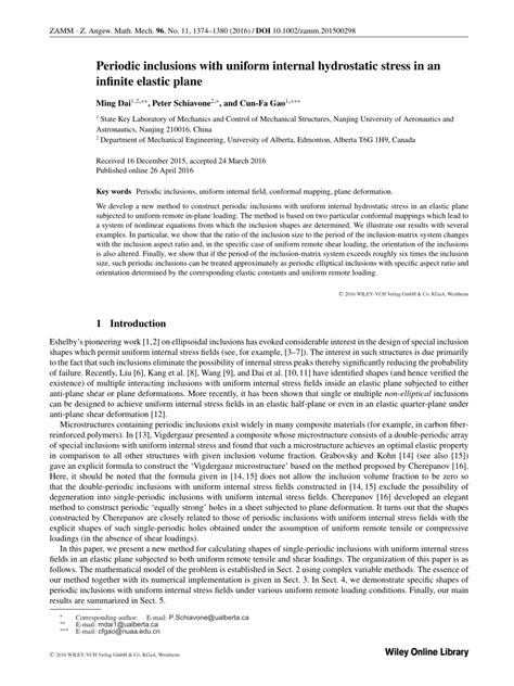 Pdf Periodic Inclusions With Uniform Internal Hydrostatic Stress In An Infinite Elastic Plane