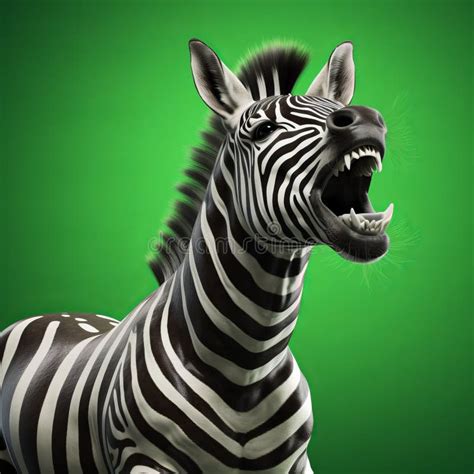 Hyperrealistic Zebra 3d Render On Vibrant Green Background Stock Illustration Illustration Of