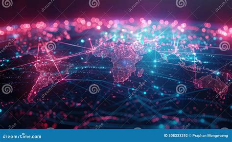 Abstract Visualization Of Global Network Connectivity With Dynamic Lines And Light Effects