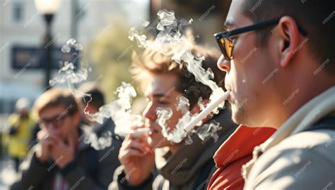 People Smoking Cigarettes At Public Place Outdoors Closeup Isolated