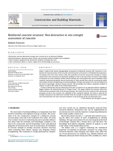 Pdf Reinforced Concrete Structure Non Destructive In Situ Strength Assessment Of Concrete