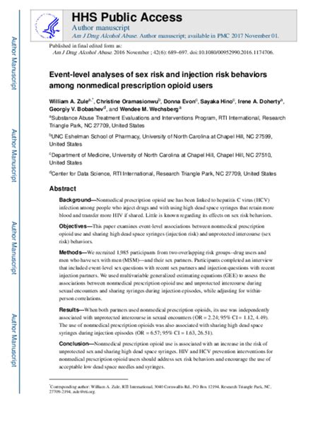 Pdf Event Level Analyses Of Sex Risk And Injection Risk Behaviors