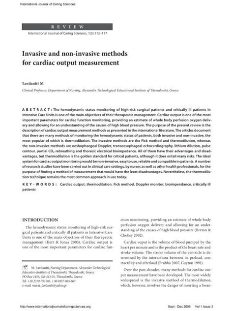 Invasive And Non Invasive Methods For Cardiac Output Measurement