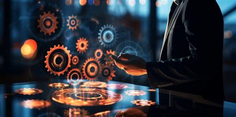 Premium Photo Businessman Touches The Gear Icons And Operating System
