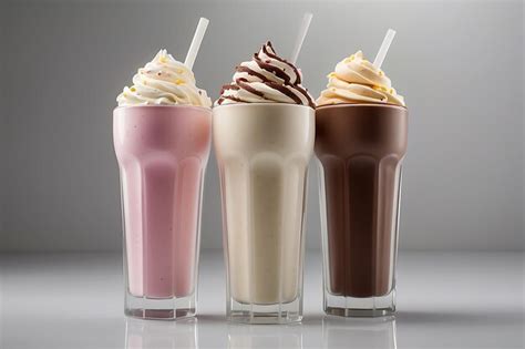 Premium Ai Image Three Distinct Milkshake Glasses Arranged Side By Side