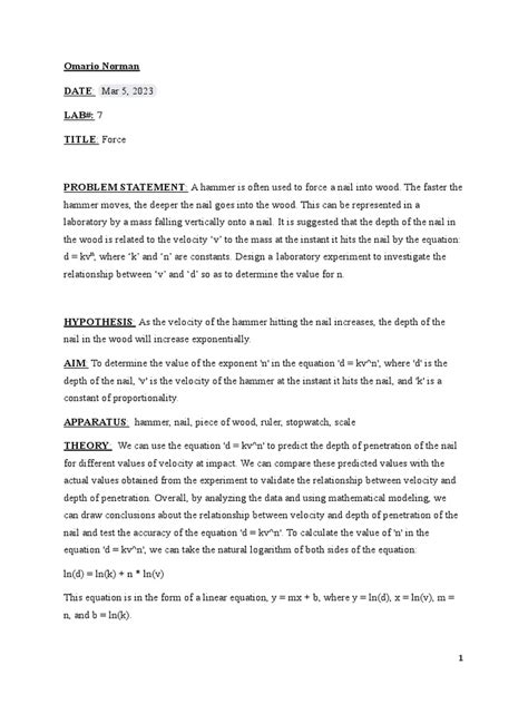 Physics Lab 7 Pdf Experiment Logarithm Physics Lab 7 Pdf Experiment Logarithm