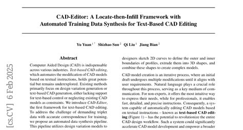 cad editor a locate then infill framework with automated training data synthesis for text based
