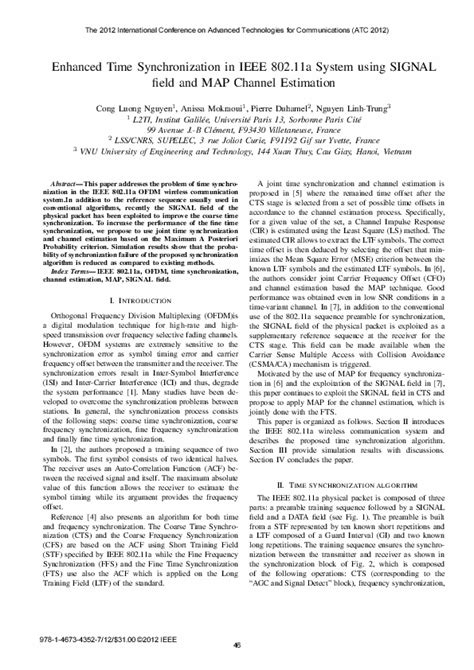 Pdf Enhanced Time Synchronization In Ieee 802 11a System Using Signal