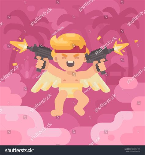 Cute Cupid Shooting Two Uzis Tropical Stock Illustration Shutterstock