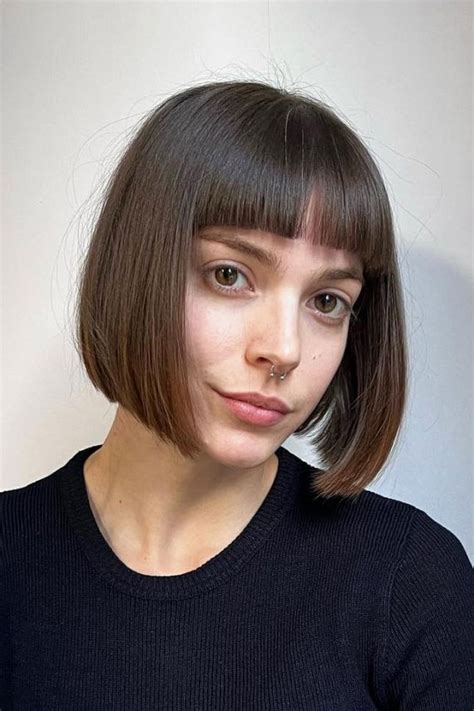 Chin Length Bob With Blunt Bangs For Straight Hair