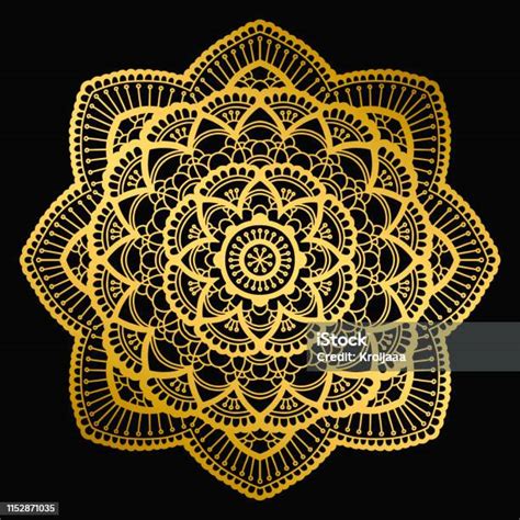 황금 만다라 디자인입니다 에스닉 라운드 장식 손으로 그린 인디언 모티브 메 헨 디 명상 요가 헤나 테마 독특한 황금 꽃 무늬 아랍문화에 대한 스톡 벡터 아트 및 기타 이미지