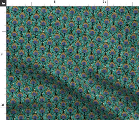 Mini Glitzy Peacock Art Deco Fan Pattern Fabric Spoonflower