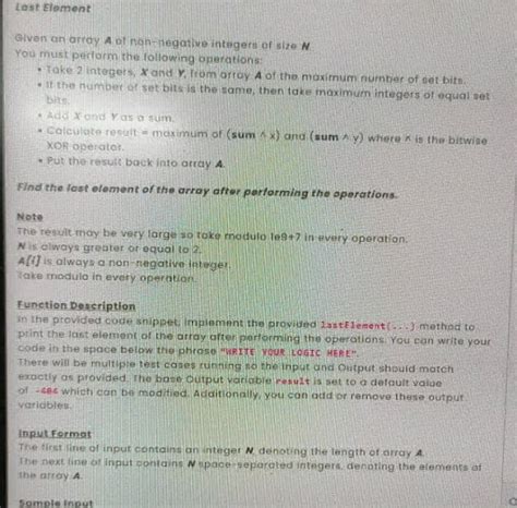 Last Elementgiven An Array A Of Nan Negative Integers Of Size Nyou Mu