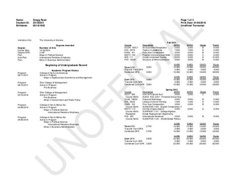 Unofficial Transcript Template