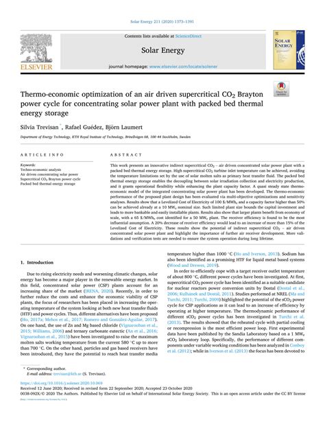 Pdf Thermo Economic Optimization Of An Air Driven Supercritical Co 2