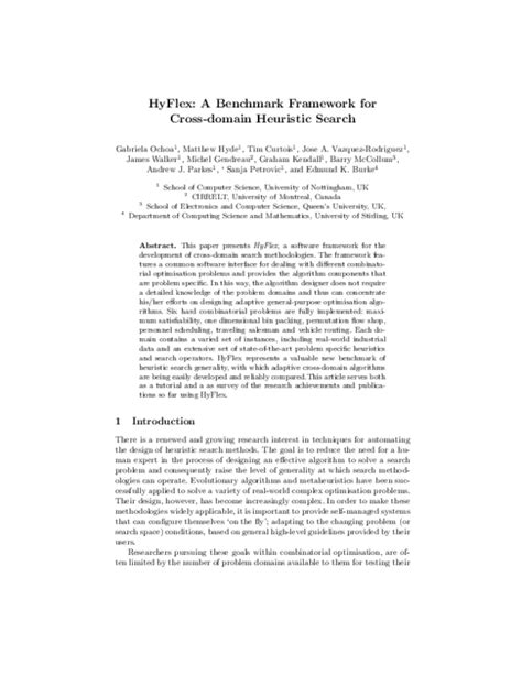 Pdf Hyflex A Benchmark Framework For Cross Domain Heuristic Search