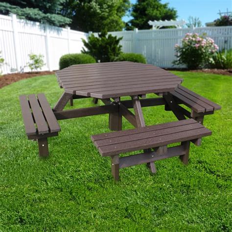 Recycled Plastic Octagonal Picnic Table Brown By Nbb Recycled