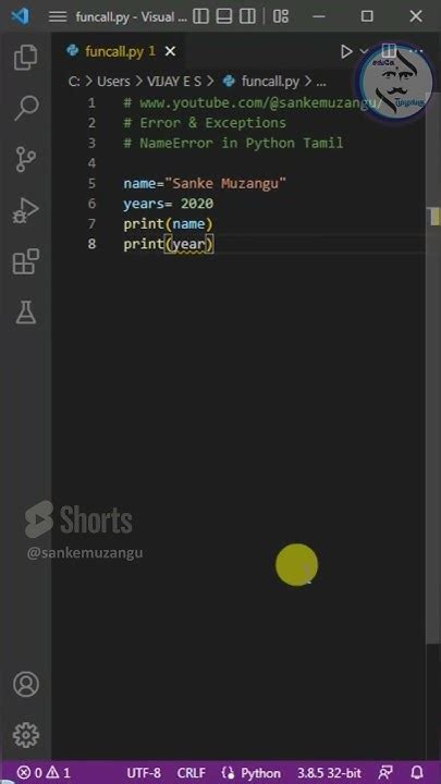 Nameerror In Python Tamil Learnpythonintamil Pythonprogramming Coding Python Code Shorts