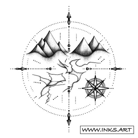 Tattoo Design Intricate Dotwork Treasure Map Art Style Dotwork