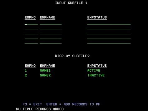 IBM I AS Tutorial Input Subfile Display More Than One Subfile At A Time INPUT