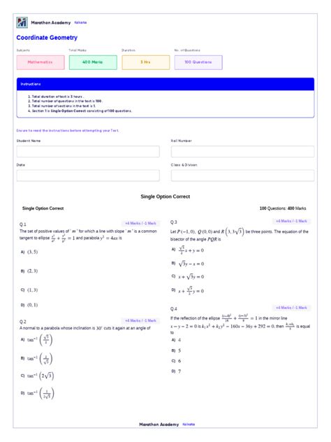 Coordinate Geometry Ques 1 Pdf Ellipse Perpendicular