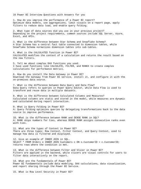 Power Bi Interview Set 2 Pdf Sql Microsoft Sql Server