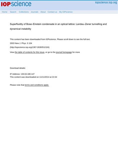 Pdf Superfluidity Of Bose Einstein Condensate In An Optical Lattice Landau Zener Tunnelling