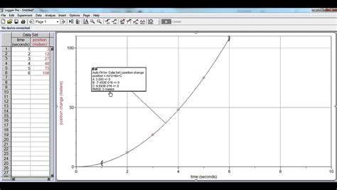Loggerpro Linearizing A Quadratic Function Youtube