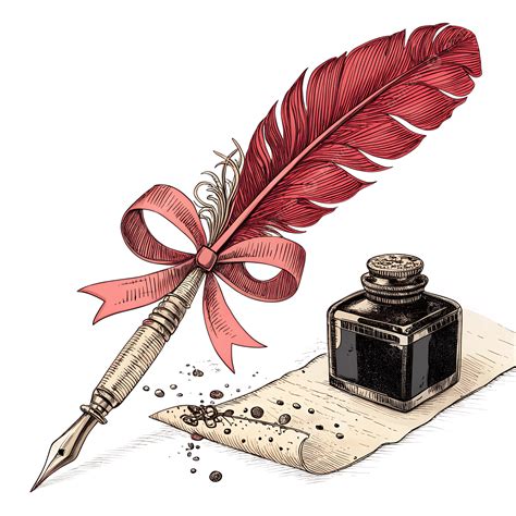 Quill Pen And Inkwell Vintage Writing Tools Illustration Quill Pen