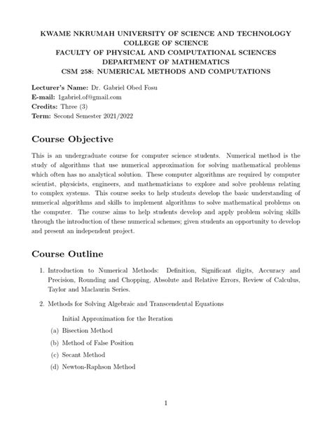 Outline Numerical Methods And Computations Pdf Numerical Analysis