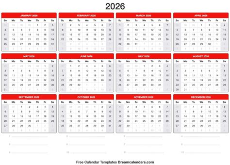 2026 Printable Monthly Calendar Large Squares Printable We Love