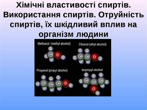 імічні властивості спиртів Використання спиртів Отруйність спиртів їх шкідливий вплив на