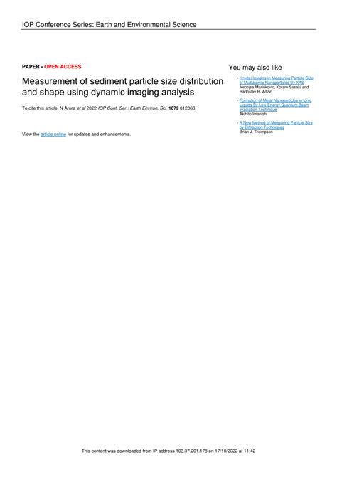 Pdf Measurement Of Sediment Particle Size Distribution And Shape Using Dynamic Imaging Analysis