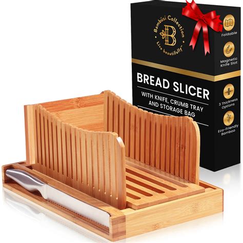 Bamboo Foldable Bread Slicer With Crumb Catcher Tray For Cutting Even