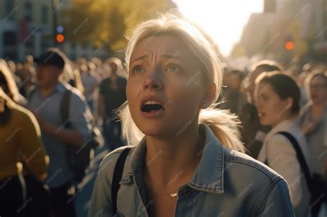 Premium Ai Image Woman With Panic Attack In Crowds Of People