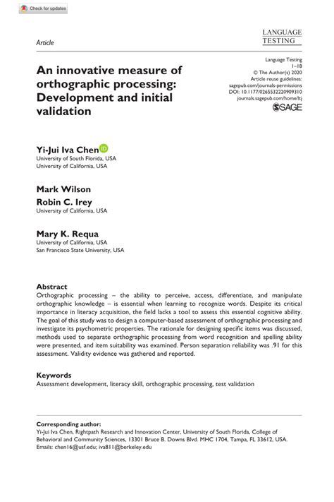 Pdf An Innovative Measure Of Orthographic Processing Development And