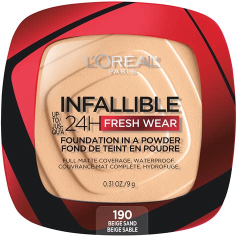 Loreal Paris Infallible Fresh Wear 24 Hr Powder Foundation Makeup 190 Beige Sand 031 Oz